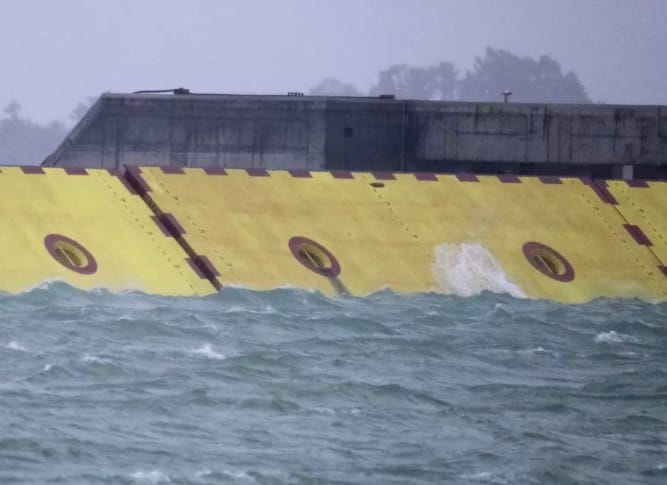 Mose flood barrier scheme used for the first time, in Venice, Italy
