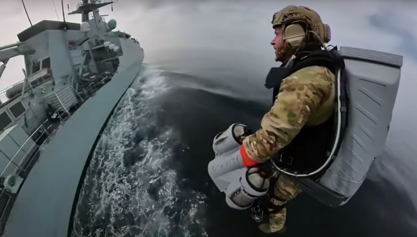 Watch: Royal Marine flies onto HMS Tamar using jetsuit