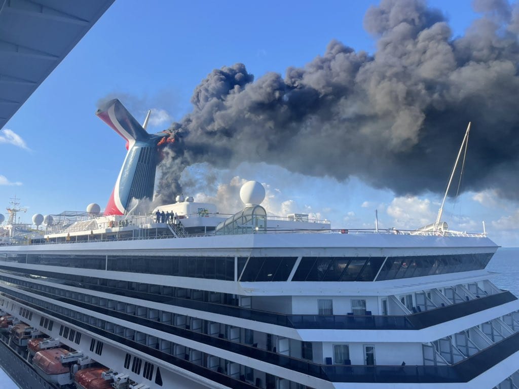 WATCH: Fire shoots from Carnival cruise ship funnel