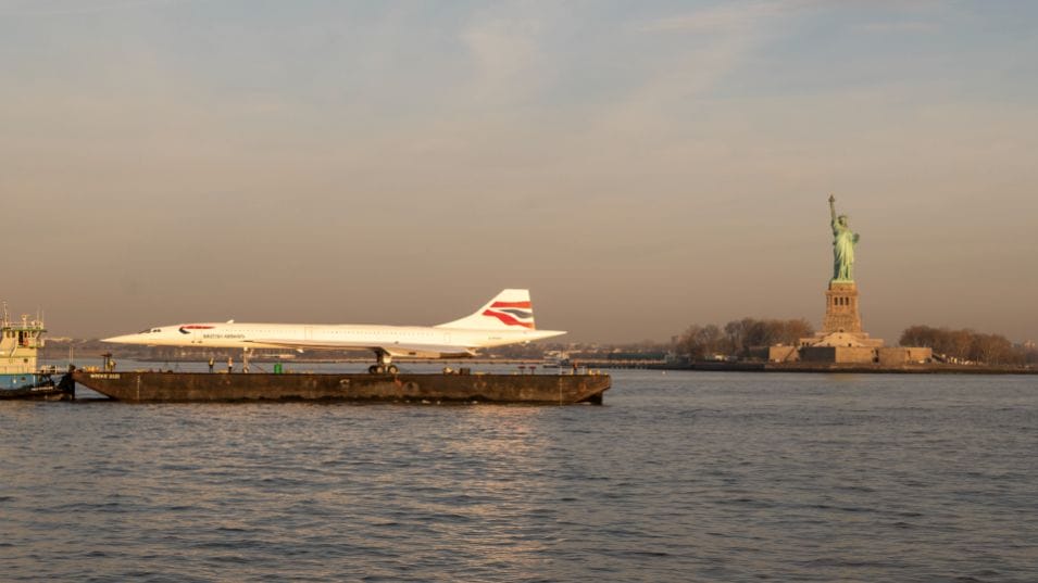 BA Concorde makes final journey, on a barge